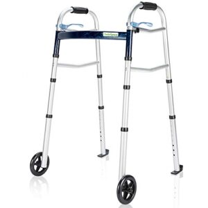 oasisspace compact folding walker, with trigger release and 5 inches wheels for the seniors [accessories included] narrow lightweight supports up to 350 lb