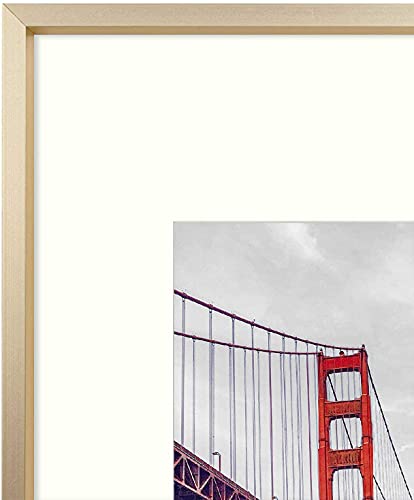 Frametory, 11x14 Aluminum Photo Frame with Ivory Color Mat for 8x10 Picture & Real Glass, Metal Picture Frame Collection (Gold, 1-Pack)