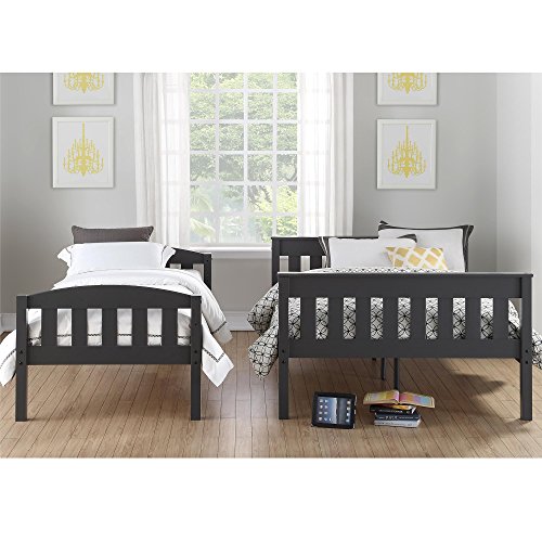 Dorel Living Airlie Solid Wood Bunk Beds Twin Over Full with Ladder and Guard Rail, Slate Gray