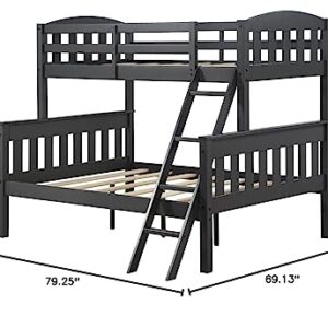 Dorel Living Airlie Solid Wood Bunk Beds Twin Over Full with Ladder and Guard Rail, Slate Gray