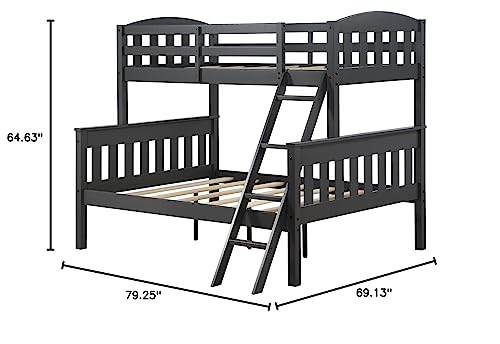 Dorel Living Airlie Solid Wood Bunk Beds Twin Over Full with Ladder and Guard Rail, Slate Gray