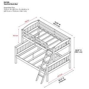 Dorel Living Airlie Solid Wood Bunk Beds Twin Over Full with Ladder and Guard Rail, Slate Gray