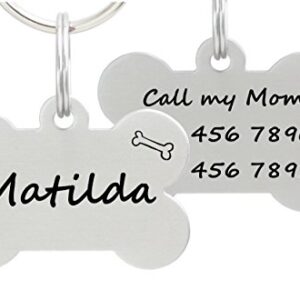 Double Sided Laser Etched Stainless Steel Pet ID Tag for Dog Engraved and Personalized Bone Shape (Bone)