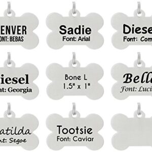 Double Sided Laser Etched Stainless Steel Pet ID Tag for Dog Engraved and Personalized Bone Shape (Bone)