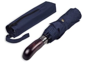 balios travel umbrella wood handle auto open close vented canopy dark navy