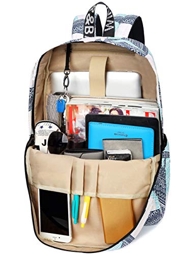 mygreen Backpack for Teens, Fashion Geometric Pattern Laptop Backpack College Bags Shoulder Bag Daypack Bookbags Travel Bag Blue&Green&Orange