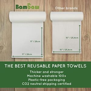 Bambaw Reusable Paper Towels | Eco Friendly Paper Towels | Reusable Paper Towels Washable Roll | Bamboo Paper Towels | Strong & Thick Bamboo Kitchen Paper Towels | Soft On Skin, Quick Dry | 20 Wipes