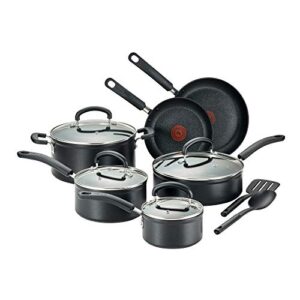 t-fal advanced nonstick cookware set 12 piece pots and pans, dishwasher safe black