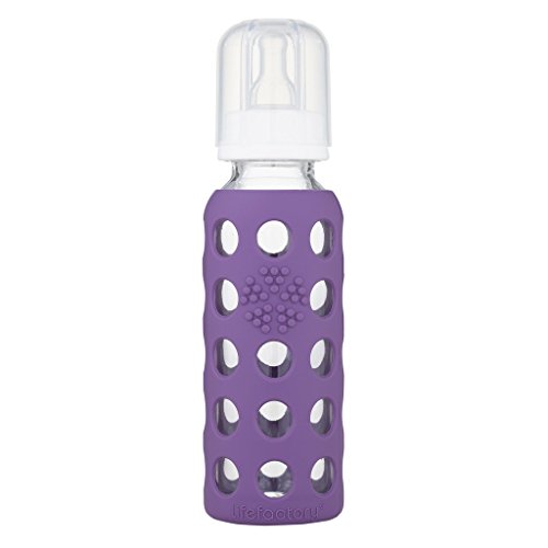 Lifefactory 9oz Glass Baby Bottle 2pk Bundle with 2 Stage 3 Nipples (Grape/Raspberry)