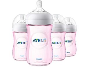 philips avent natural baby bottle, pink, 9oz, 4pk, scf013/48