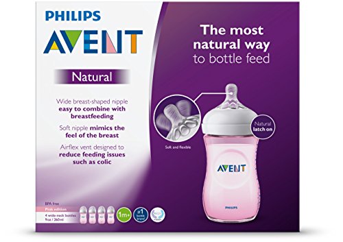 Philips Avent Natural Baby Bottle, Pink, 9oz, 4pk, SCF013/48