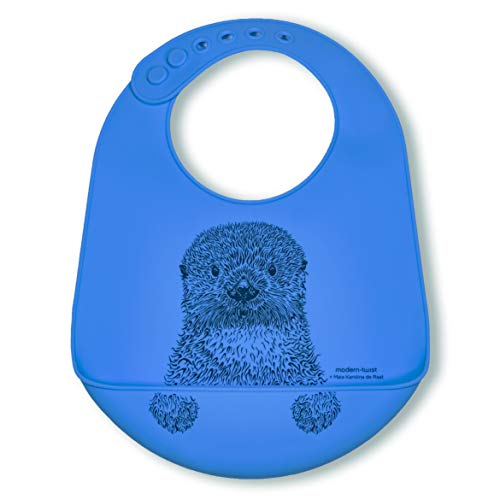 modern-twist Bucket-Bib 100% Food-Grade Silicone, Waterproof and Reusable, Curious Otter – Sea Blue