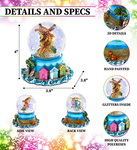 CoTa Global Cool Summer Sea Turtle Snow Globe - Water Globe Figurine with Sparkling Glitter, Collectible Novelty Ornament for Home Decor, for Birthdays, Holiday and Valentine's - 65mm