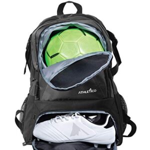 athletico national soccer bag - backpack for soccer, basketball & football includes separate cleat and ball holder (black)