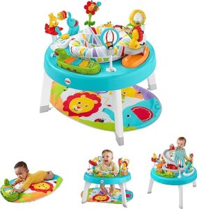 fisher-price baby to toddler toy 3-in-1 sit-to-stand activity center with music lights and spiral ramp, jazzy jungle