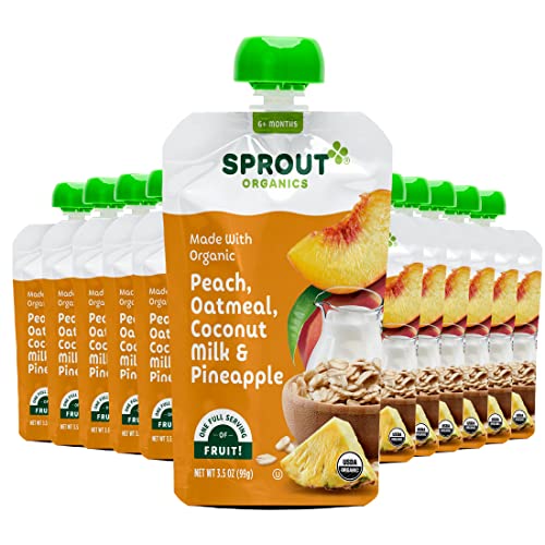 Sprout Organics, Peach, Oatmeal, Coconut Milk & Pineapple, 6+ Month Pouches, 3.5 oz (12-count)