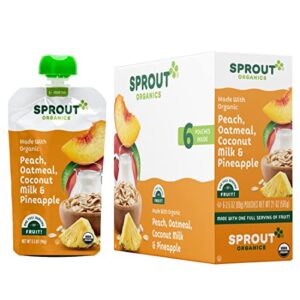 Sprout Organics, Peach, Oatmeal, Coconut Milk & Pineapple, 6+ Month Pouches, 3.5 oz (12-count)