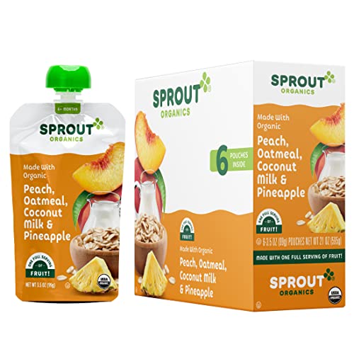 Sprout Organics, Peach, Oatmeal, Coconut Milk & Pineapple, 6+ Month Pouches, 3.5 oz (12-count)