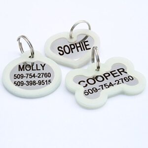 GoTags Personalized Dog Tags in Stainless Steel, Includes Glow in The Dark Tag Silencer to Reduce Noise and Protect Tag and Engraving, No Noise, Quiet Pet Tags, 2 Side Engraving, (Bone Shape)