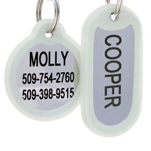 GoTags Personalized Dog Tags in Stainless Steel, Includes Glow in The Dark Tag Silencer to Reduce Noise and Protect Tag and Engraving, No Noise, Quiet Pet Tags, 2 Side Engraving, (Bone Shape)