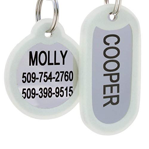 GoTags Personalized Dog Tags in Stainless Steel, Includes Glow in The Dark Tag Silencer to Reduce Noise and Protect Tag and Engraving, No Noise, Quiet Pet Tags, 2 Side Engraving, (Bone Shape)