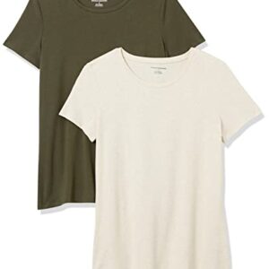 Amazon Essentials Women's Classic-Fit Short-Sleeve Crewneck T-Shirt, Pack of 2, Olive/Oatmeal Heather, X-Large