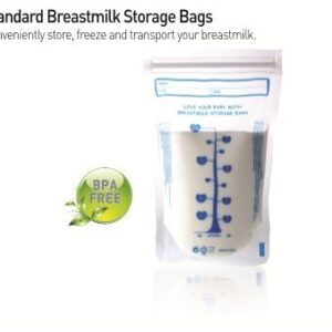 Unimom 60 Breast Milk Storage Bags - Self Standing, Freezer Safe, Leak Proof Zip Top Closure, Pre Sterilized, BPA Free, Marked Measurements – 7oz – by Unimom