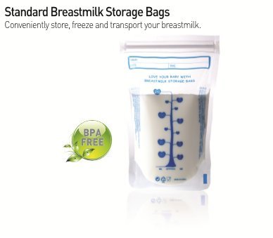 Unimom 60 Breast Milk Storage Bags - Self Standing, Freezer Safe, Leak Proof Zip Top Closure, Pre Sterilized, BPA Free, Marked Measurements – 7oz – by Unimom