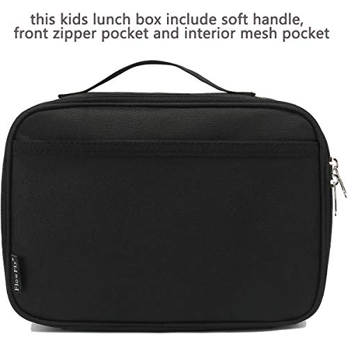 FlowFly Kids Lunch box Insulated Soft Bag Mini Cooler Back to School Thermal Meal Tote Kit for Girls, Boys, Black