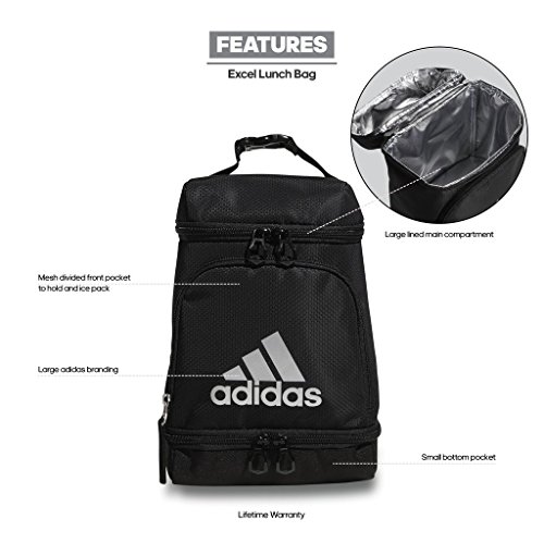 adidas Excel Insulated Lunch Bag, Black/Silver Metallic, One Size