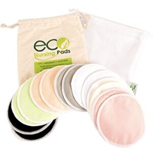 Round or Contoured | Washable Reusable Bamboo Nursing Pads | Organic Bamboo Breastfeeding Pads | Medium (10cm) | 14 Pack with 2 Bonus Pouches & Free E-Book