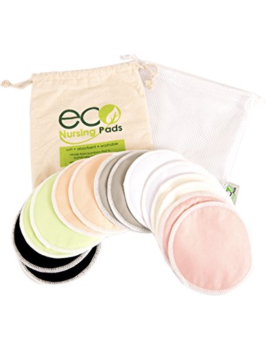 Round or Contoured | Washable Reusable Bamboo Nursing Pads | Organic Bamboo Breastfeeding Pads | Medium (10cm) | 14 Pack with 2 Bonus Pouches & Free E-Book