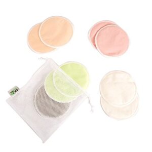 Round or Contoured | Washable Reusable Bamboo Nursing Pads | Organic Bamboo Breastfeeding Pads | Medium (10cm) | 14 Pack with 2 Bonus Pouches & Free E-Book