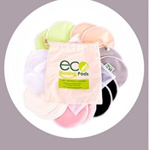 Round or Contoured | Washable Reusable Bamboo Nursing Pads | Organic Bamboo Breastfeeding Pads | Medium (10cm) | 14 Pack with 2 Bonus Pouches & Free E-Book