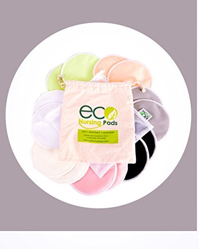 Round or Contoured | Washable Reusable Bamboo Nursing Pads | Organic Bamboo Breastfeeding Pads | Medium (10cm) | 14 Pack with 2 Bonus Pouches & Free E-Book