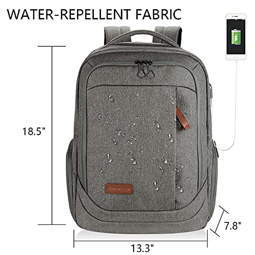 KROSER Laptop Backpack Large Computer Backpack Fits up to 17.3 Inch Laptop with USB Charging Port Water-Repellent Travel Backpack Casual Daypack for Business/College/Women/Men-Grey