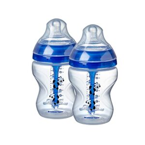 tommee tippee anti-colic baby bottles, slow flow breast-like nipple and unique anti-colic venting system, 9oz, 2 count, blue pandas