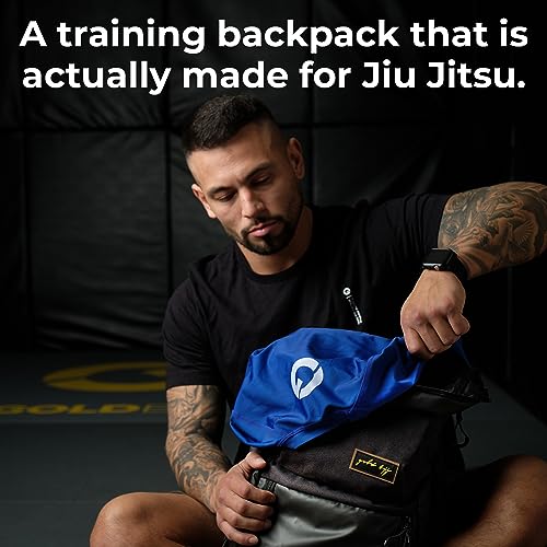 Gold BJJ Jiu Jitsu Backpack - Heavy Duty Gym Bag with Waterproof Gi Pocket (Black)