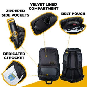 Gold BJJ Jiu Jitsu Backpack - Heavy Duty Gym Bag with Waterproof Gi Pocket (Black)