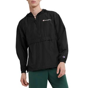 champion mens stadium packable , left chest script jacket, black-549369, medium us, black small script