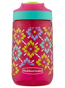 rubbermaid leak-proof sip kids water bottle, 14 oz, tiki flowers graphic