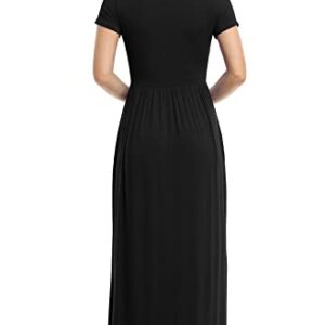 VIISHOW Women's Short Sleeve Loose Plain Maxi Dresses Casual Long Dresses with Pockets(Black, Large)