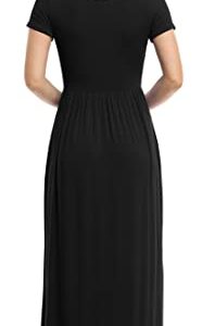 VIISHOW Women's Short Sleeve Loose Plain Maxi Dresses Casual Long Dresses with Pockets(Black, Large)