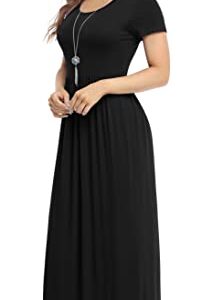 VIISHOW Women's Short Sleeve Loose Plain Maxi Dresses Casual Long Dresses with Pockets(Black, Large)