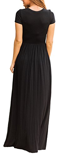 VIISHOW Women's Short Sleeve Loose Plain Maxi Dresses Casual Long Dresses with Pockets(Black, Large)