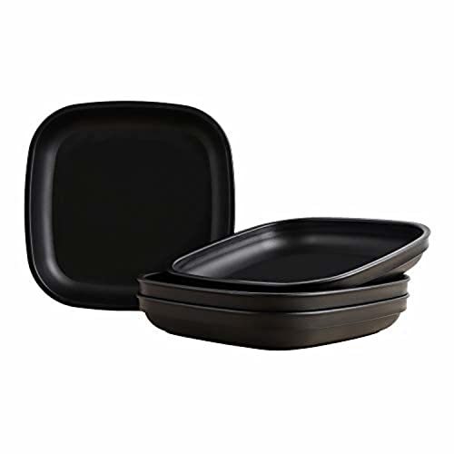 Re Play Made in USA Deep Walled Flat Plates - Made from Heavyweight Recycled Plastic - Dishwasher & Microwave Safe - BPA Free - Black (4pk)