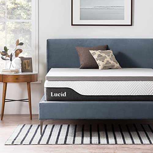 Lucid 2 Inch Mattress Topper Queen – Memory Foam – Bamboo Charcoal Infusion – Cooling Ventilation – Hypoallergenic – CertiPur Certified Foam