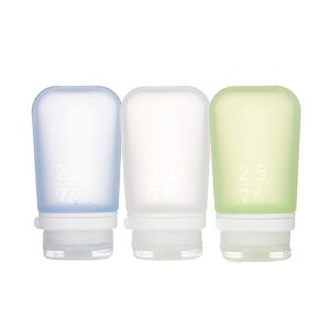 humangear GoToob+ 3-Pack (Small) | Refillable Silicone Travel Bottle | Locking Lid | Food-Safe Material, Clear/Green/Blue, Small (1.7 fl.oz; 53ml)