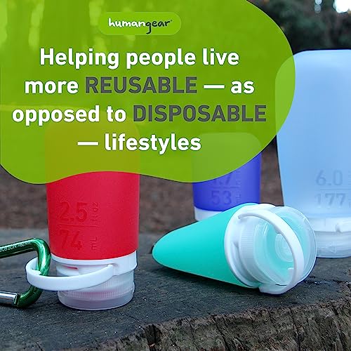 humangear GoToob+ 3-Pack (Small) | Refillable Silicone Travel Bottle | Locking Lid | Food-Safe Material, Clear/Green/Blue, Small (1.7 fl.oz; 53ml)