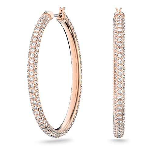 Swarovski Stone Women's Hoop Pierced Earrings with Pink Crystals in a Rose-Gold Tone Plated Setting